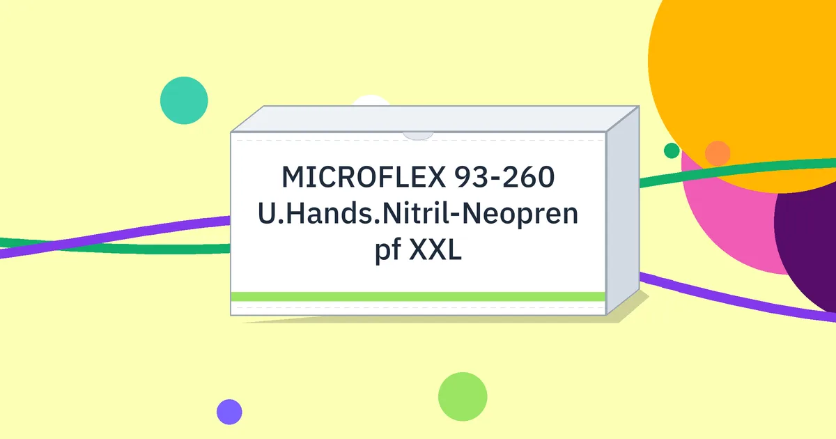 Symbolbild: Packung mit der Aufschrift MICROFLEX 93-260 U.Hands.Nitril-Neopren pf XXL (PZN 18394821) – Verfügbarkeit und Bezug in Apotheken in Frankfurt am Main