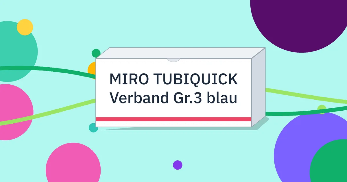 Symbolbild: Packung mit der Aufschrift MIRO TUBIQUICK Verband Gr.3 blau (PZN 02196409) – Verfügbarkeit und Bezug in Apotheken in Frankfurt am Main
