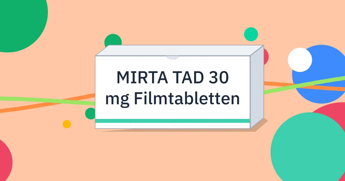 Symbolbild: Packung mit der Aufschrift MIRTA TAD 30 mg Filmtabletten (PZN 05890777) – Verfügbarkeit und Bezug in Apotheken in Frankfurt am Main
