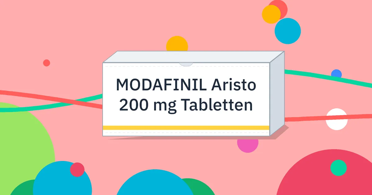 Symbolbild: Packung mit der Aufschrift MODAFINIL Aristo 200 mg Tabletten (PZN 15370866) – Verfügbarkeit und Bezug in Apotheken in Frankfurt am Main