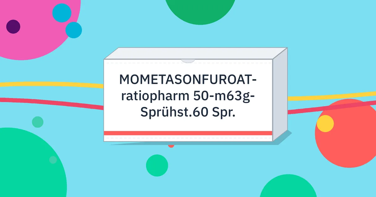 Symbolbild: Packung mit der Aufschrift MOMETASONFUROAT-ratiopharm 50-m63g-Sprühst.60 Spr. (PZN 10005501) – Verfügbarkeit und Bezug in Apotheken in Frankfurt am Main