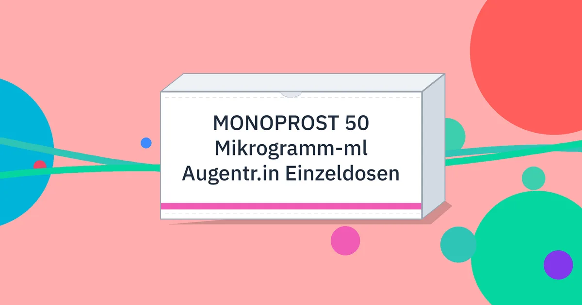 Symbolbild: Packung mit der Aufschrift MONOPROST 50 Mikrogramm-ml Augentr.in Einzeldosen (PZN 18364599) – Verfügbarkeit und Bezug in Apotheken in Frankfurt am Main