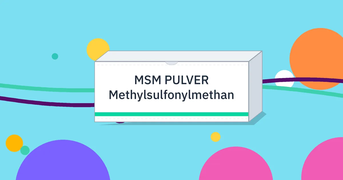 Symbolbild: Packung mit der Aufschrift MSM PULVER Methylsulfonylmethan (PZN 19268337) – Verfügbarkeit und Bezug in Apotheken in Frankfurt am Main