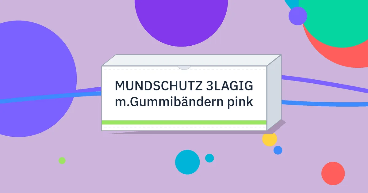 Symbolbild: Packung mit der Aufschrift MUNDSCHUTZ 3LAGIG m.Gummibändern pink (PZN 16787640) – Verfügbarkeit und Bezug in Apotheken in Frankfurt am Main