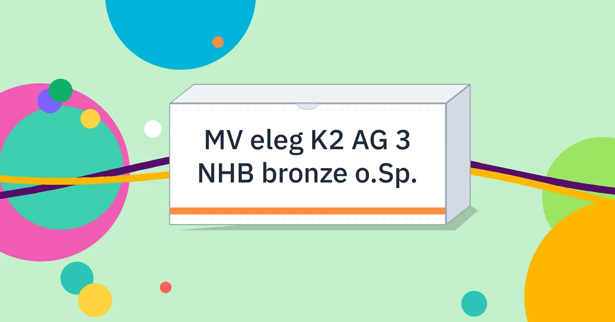 Symbolbild: Packung mit der Aufschrift MV eleg K2 AG 3 NHB bronze o.Sp. (PZN 15730520) – Verfügbarkeit und Bezug in Apotheken in Frankfurt am Main