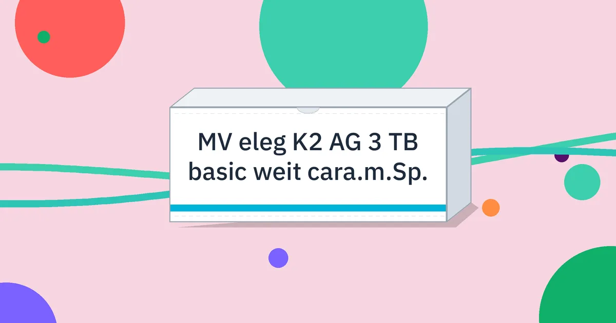 Symbolbild: Packung mit der Aufschrift MV eleg K2 AG 3 TB basic weit cara.m.Sp. (PZN 00208249) – Verfügbarkeit und Bezug in Apotheken in Frankfurt am Main