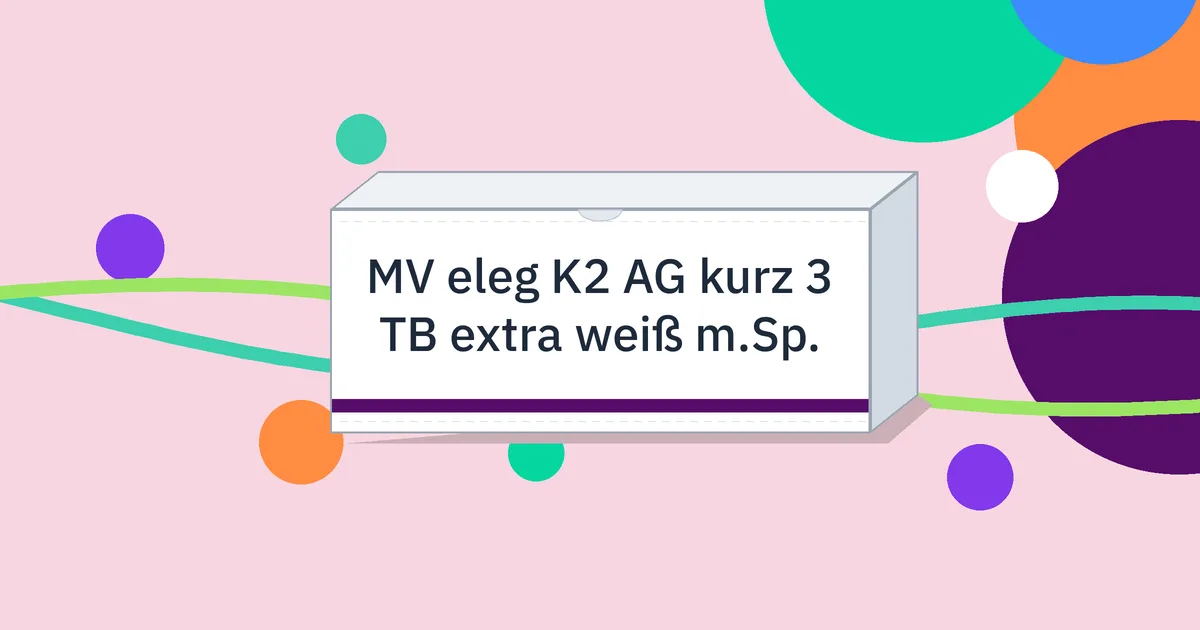 Symbolbild: Packung mit der Aufschrift MV eleg K2 AG kurz 3 TB extra weiß m.Sp. (PZN 09879608) – Verfügbarkeit und Bezug in Apotheken in Frankfurt am Main