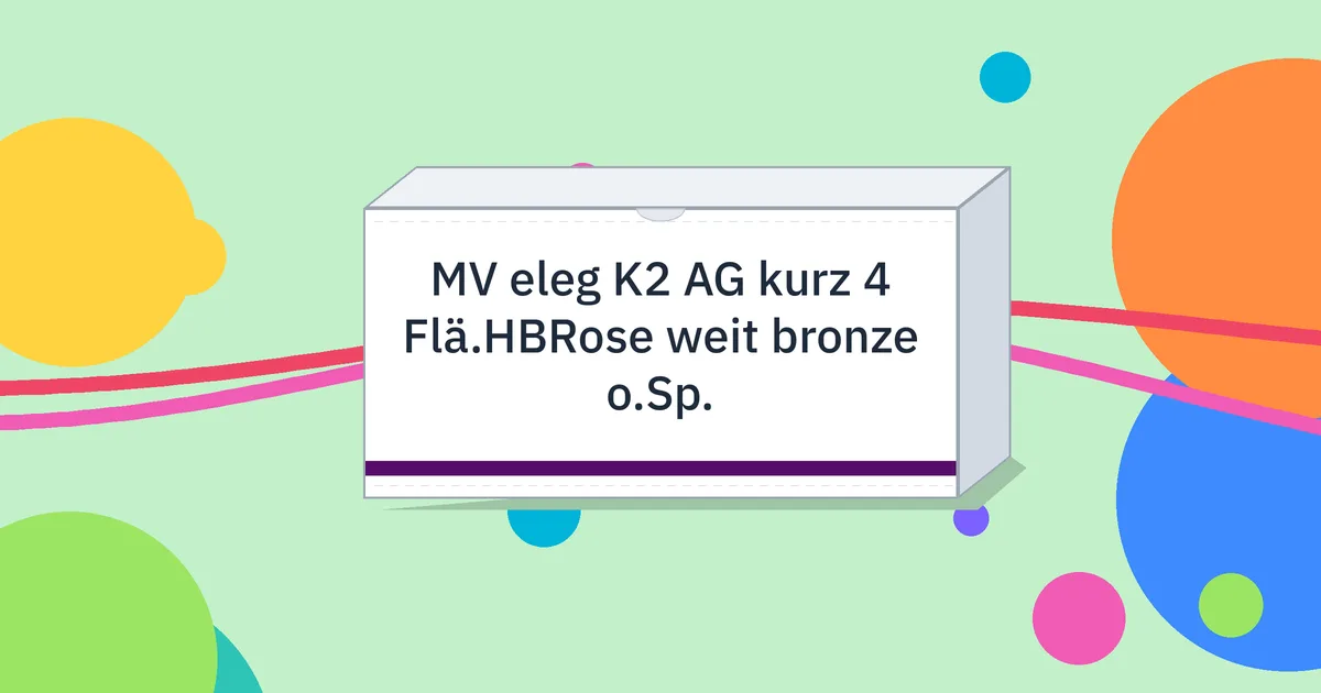 Symbolbild: Packung mit der Aufschrift MV eleg K2 AG kurz 4 Flä.HBRose weit bronze o.Sp. (PZN 15706208) – Verfügbarkeit und Bezug in Apotheken in Frankfurt am Main