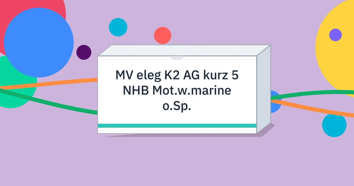 Symbolbild: Packung mit der Aufschrift MV eleg K2 AG kurz 5 NHB Mot.w.marine o.Sp. (PZN 15713444) – Verfügbarkeit und Bezug in Apotheken in Frankfurt am Main