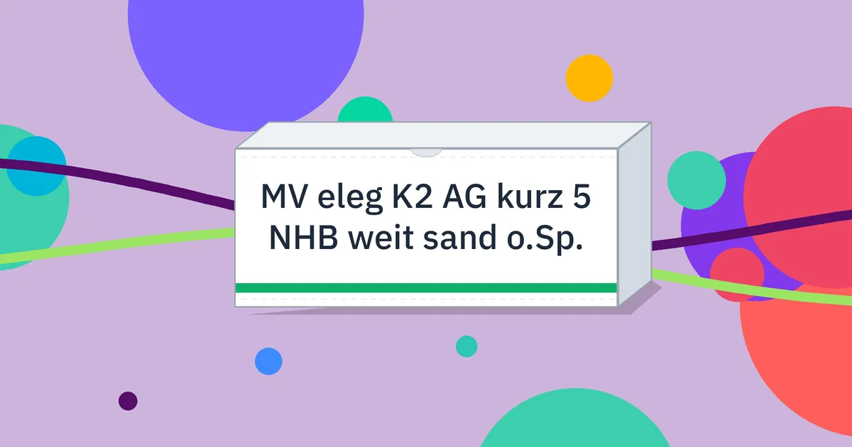 Symbolbild: Packung mit der Aufschrift MV eleg K2 AG kurz 5 NHB weit sand o.Sp. (PZN 18925187) – Verfügbarkeit und Bezug in Apotheken in Frankfurt am Main
