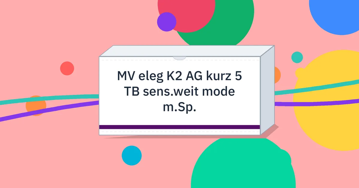 Symbolbild: Packung mit der Aufschrift MV eleg K2 AG kurz 5 TB sens.weit mode m.Sp. (PZN 09863292) – Verfügbarkeit und Bezug in Apotheken in Frankfurt am Main