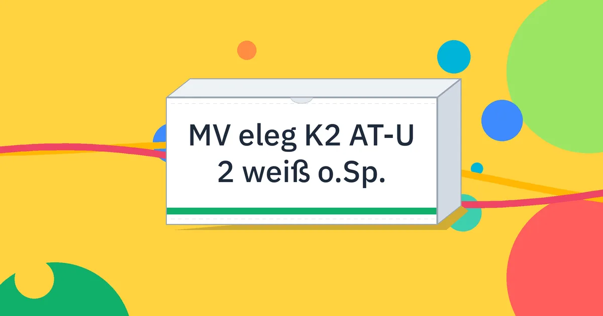 Symbolbild: Packung mit der Aufschrift MV eleg K2 AT-U 2 weiß o.Sp. (PZN 00314313) – Verfügbarkeit und Bezug in Apotheken in Frankfurt am Main