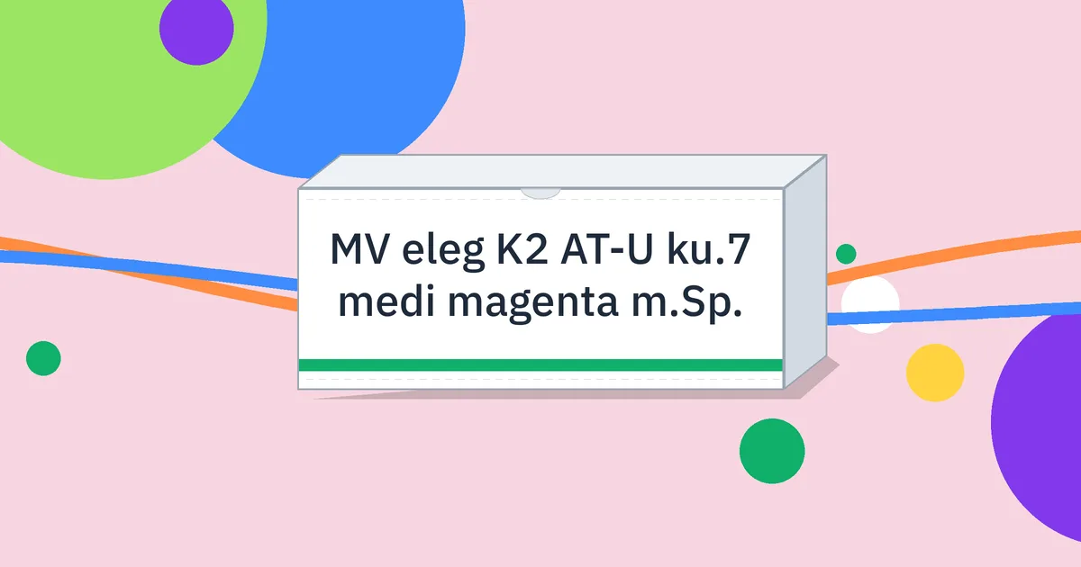 Symbolbild: Packung mit der Aufschrift MV eleg K2 AT-U ku.7 medi magenta m.Sp. (PZN 15291747) – Verfügbarkeit und Bezug in Apotheken in Frankfurt am Main