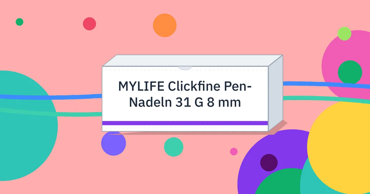 Symbolbild: Packung mit der Aufschrift MYLIFE Clickfine Pen-Nadeln 31 G 8 mm (PZN 11228686) – Verfügbarkeit und Bezug in Apotheken in Frankfurt am Main