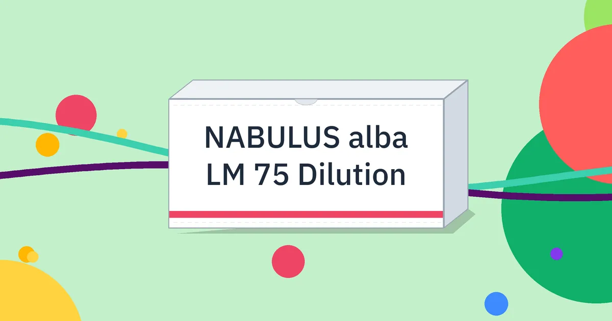 Symbolbild: Packung mit der Aufschrift NABULUS alba LM 75 Dilution (PZN 13615648) – Verfügbarkeit und Bezug in Apotheken in Frankfurt am Main