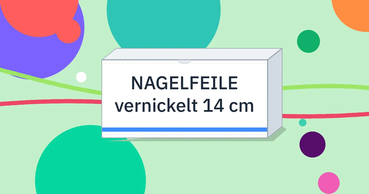Symbolbild: Packung mit der Aufschrift NAGELFEILE vernickelt 14 cm (PZN 02442535) – Verfügbarkeit und Bezug in Apotheken in Frankfurt am Main