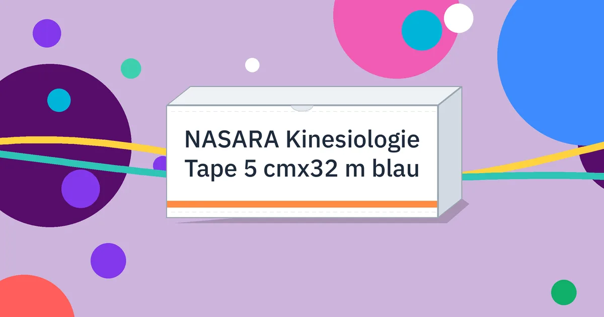Symbolbild: Packung mit der Aufschrift NASARA Kinesiologie Tape 5 cmx32 m blau (PZN 10953758) – Verfügbarkeit und Bezug in Apotheken in Frankfurt am Main