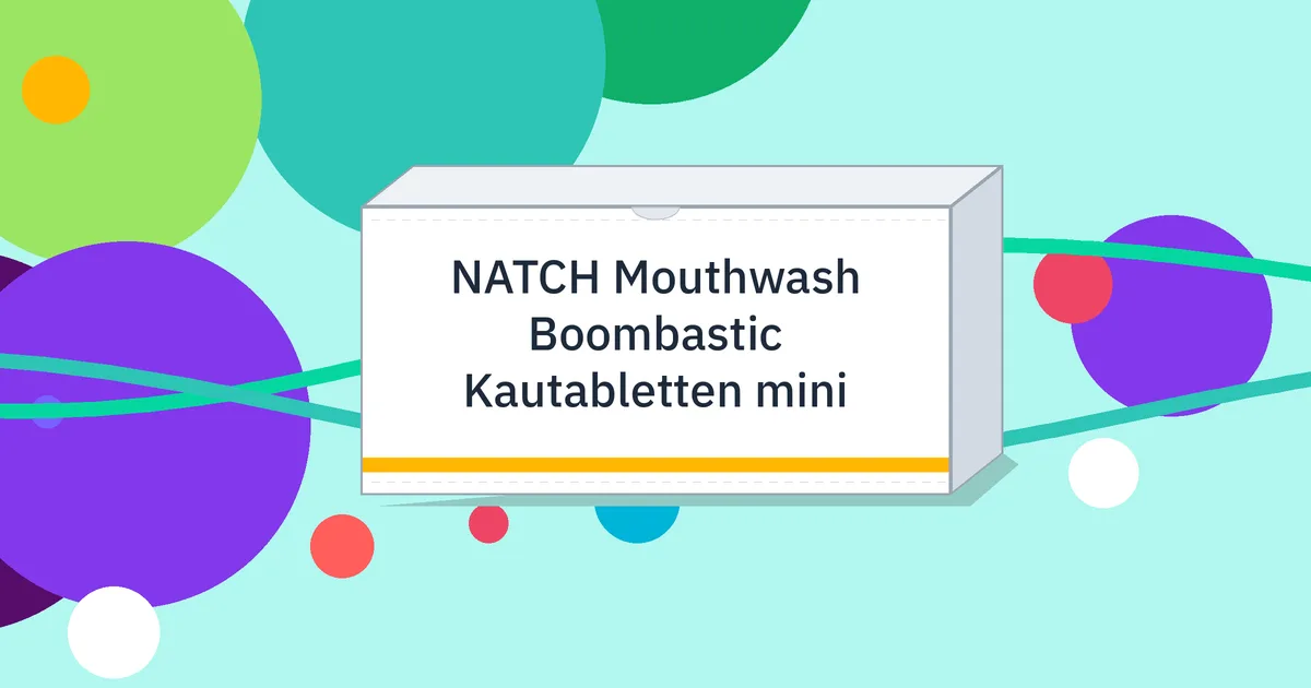 Symbolbild: Packung mit der Aufschrift NATCH Mouthwash Boombastic Kautabletten mini (PZN 20206910) – Verfügbarkeit und Bezug in Apotheken in Frankfurt am Main