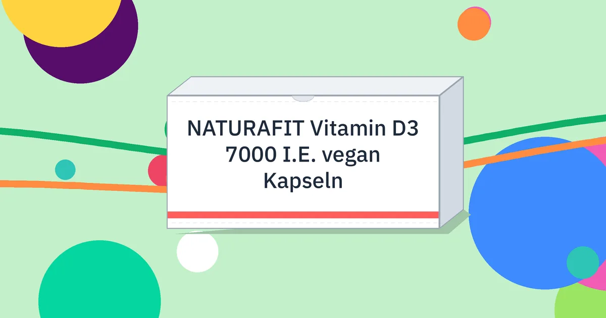 Symbolbild: Packung mit der Aufschrift NATURAFIT Vitamin D3 7000 I.E. vegan Kapseln (PZN 18098100) – Verfügbarkeit und Bezug in Apotheken in Frankfurt am Main