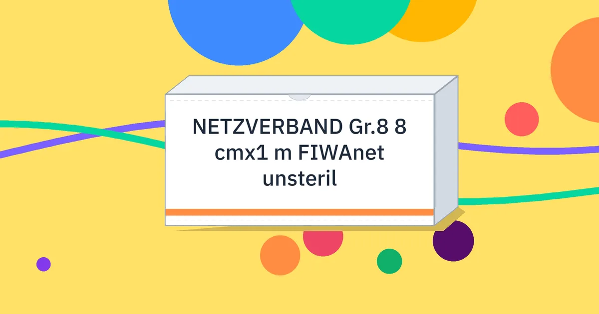 Symbolbild: Packung mit der Aufschrift NETZVERBAND Gr.8 8 cmx1 m FIWAnet unsteril (PZN 14367313) – Verfügbarkeit und Bezug in Apotheken in Frankfurt am Main