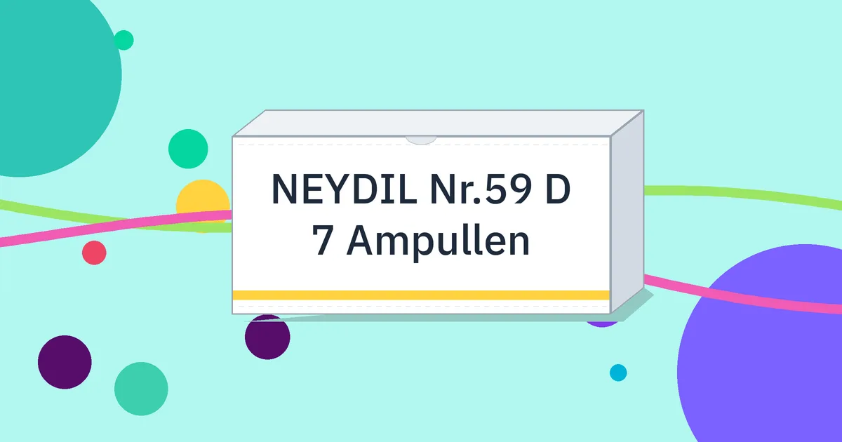 Symbolbild: Packung mit der Aufschrift NEYDIL Nr.59 D 7 Ampullen (PZN 06487078) – Verfügbarkeit und Bezug in Apotheken in Frankfurt am Main