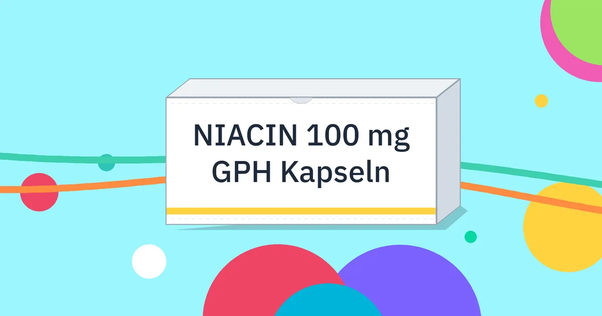 Symbolbild: Packung mit der Aufschrift NIACIN 100 mg GPH Kapseln (PZN 04699988) – Verfügbarkeit und Bezug in Apotheken in Frankfurt am Main