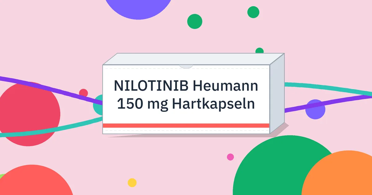 Symbolbild: Packung mit der Aufschrift NILOTINIB Heumann 150 mg Hartkapseln (PZN 19727383) – Verfügbarkeit und Bezug in Apotheken in Frankfurt am Main