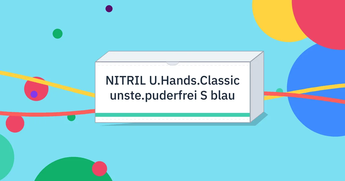 Symbolbild: Packung mit der Aufschrift NITRIL U.Hands.Classic unste.puderfrei S blau (PZN 11540277) – Verfügbarkeit und Bezug in Apotheken in Frankfurt am Main