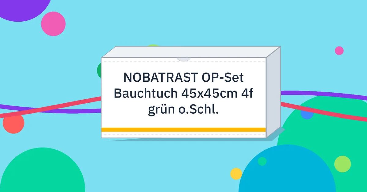 Symbolbild: Packung mit der Aufschrift NOBATRAST OP-Set Bauchtuch 45x45cm 4f grün o.Schl. (PZN 18104415) – Verfügbarkeit und Bezug in Apotheken in Frankfurt am Main