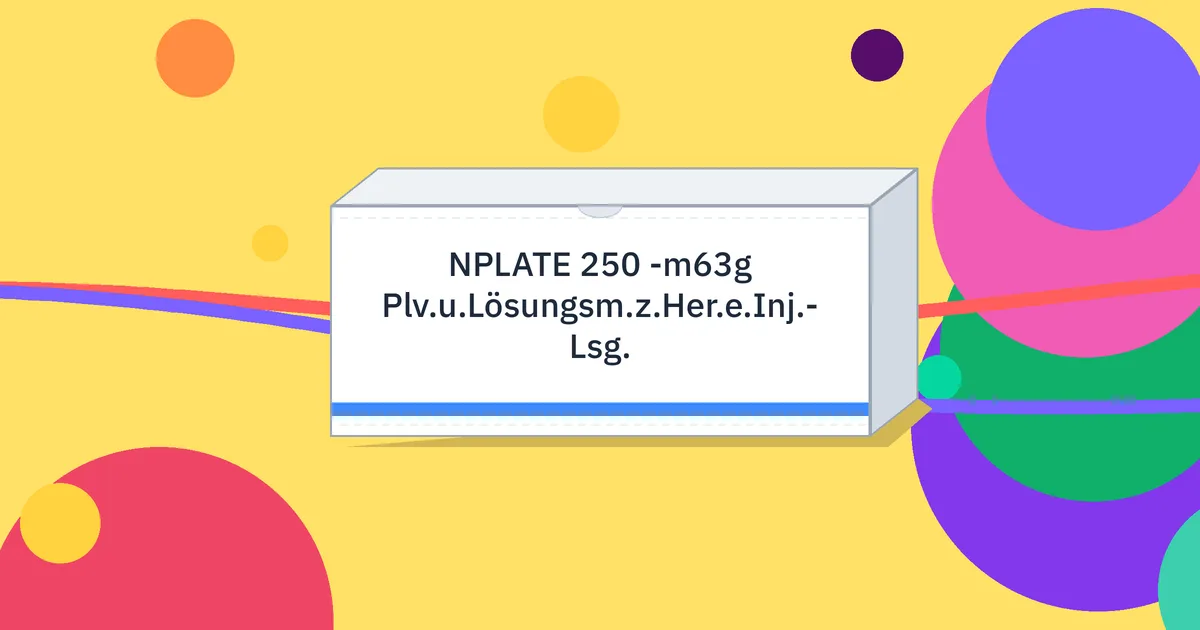 Symbolbild: Packung mit der Aufschrift NPLATE 250 -m63g Plv.u.Lösungsm.z.Her.e.Inj.-Lsg. (PZN 18266767) – Verfügbarkeit und Bezug in Apotheken in Frankfurt am Main