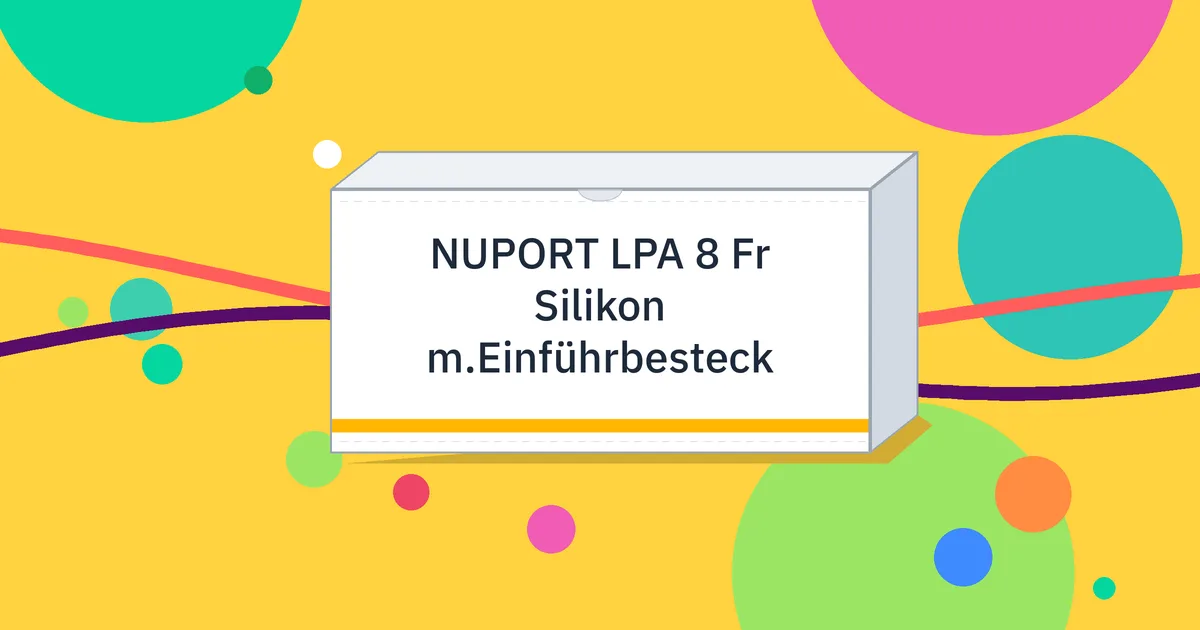 Symbolbild: Packung mit der Aufschrift NUPORT LPA 8 Fr Silikon m.Einführbesteck (PZN 10269453) – Verfügbarkeit und Bezug in Apotheken in Frankfurt am Main