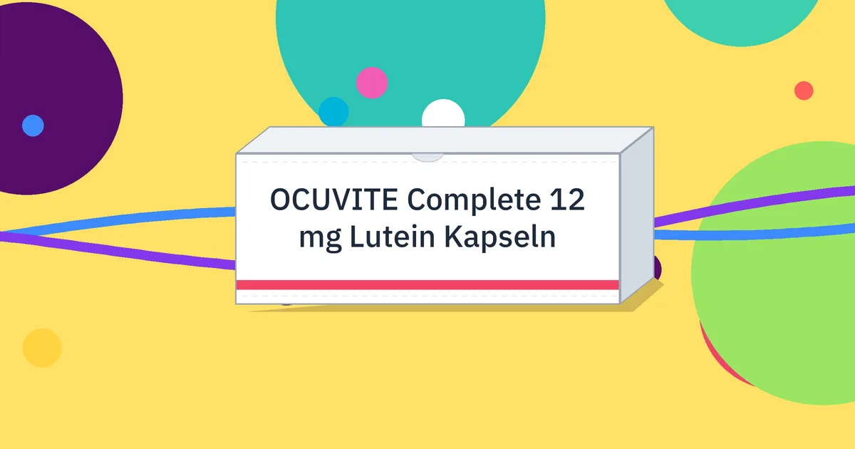 Symbolbild: Packung mit der Aufschrift OCUVITE Complete 12 mg Lutein Kapseln (PZN 04871513) – Verfügbarkeit und Bezug in Apotheken in Frankfurt am Main