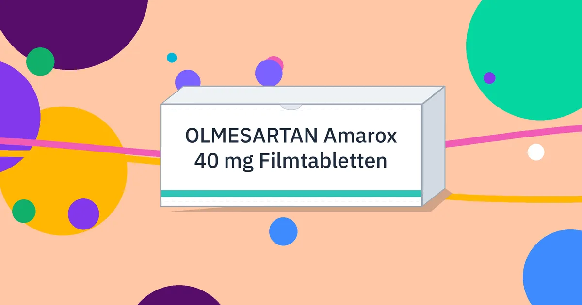 Symbolbild: Packung mit der Aufschrift OLMESARTAN Amarox 40 mg Filmtabletten (PZN 16804574) – Verfügbarkeit und Bezug in Apotheken in Frankfurt am Main
