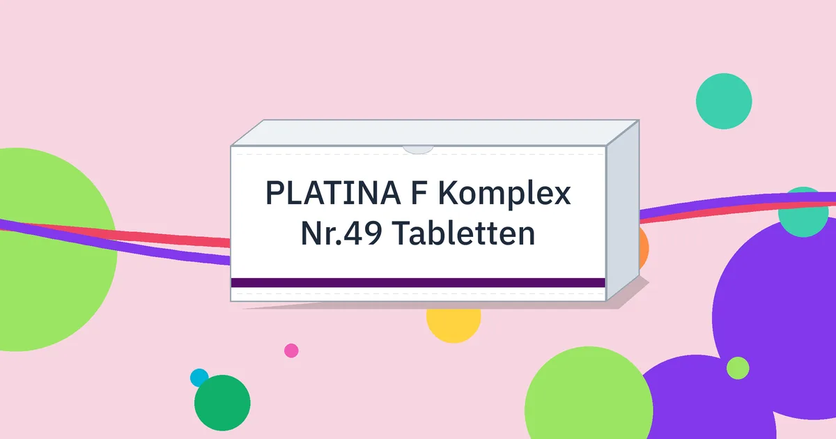 Symbolbild: Packung mit der Aufschrift PLATINA F Komplex Nr.49 Tabletten (PZN 04484360) – Verfügbarkeit und Bezug in Apotheken in Frankfurt am Main