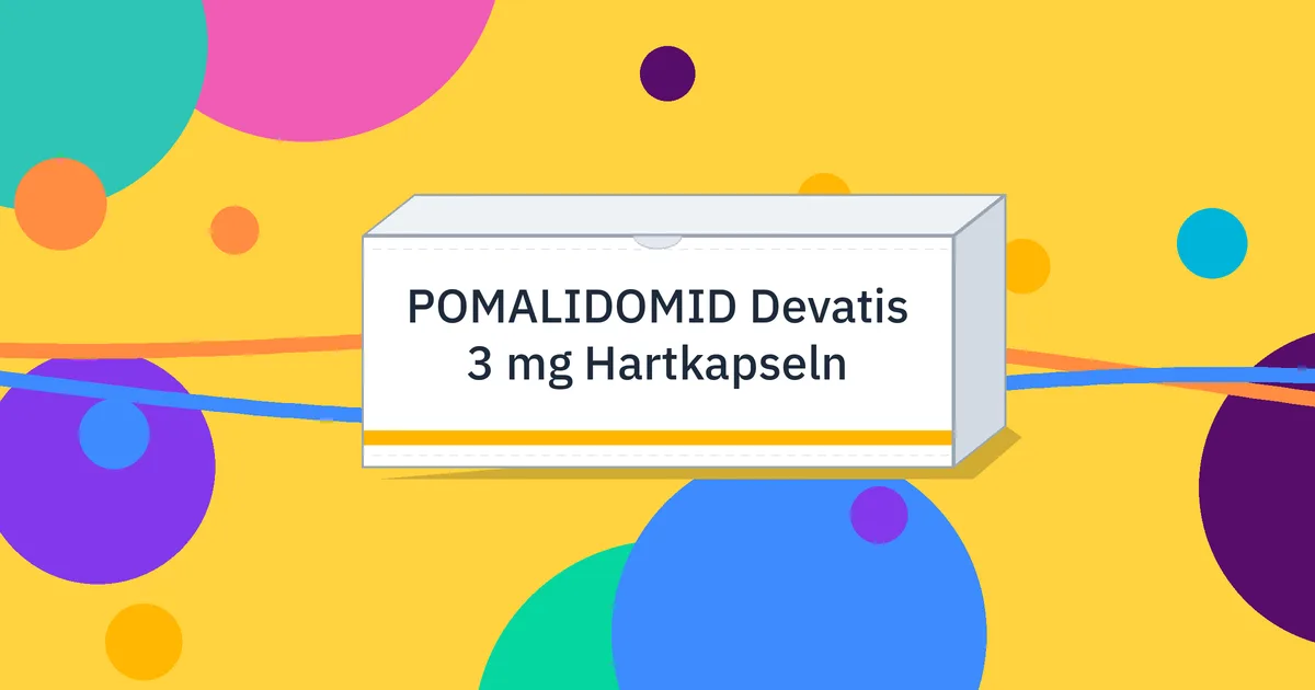 Symbolbild: Packung mit der Aufschrift POMALIDOMID Devatis 3 mg Hartkapseln (PZN 20045105) – Verfügbarkeit und Bezug in Apotheken in Frankfurt am Main