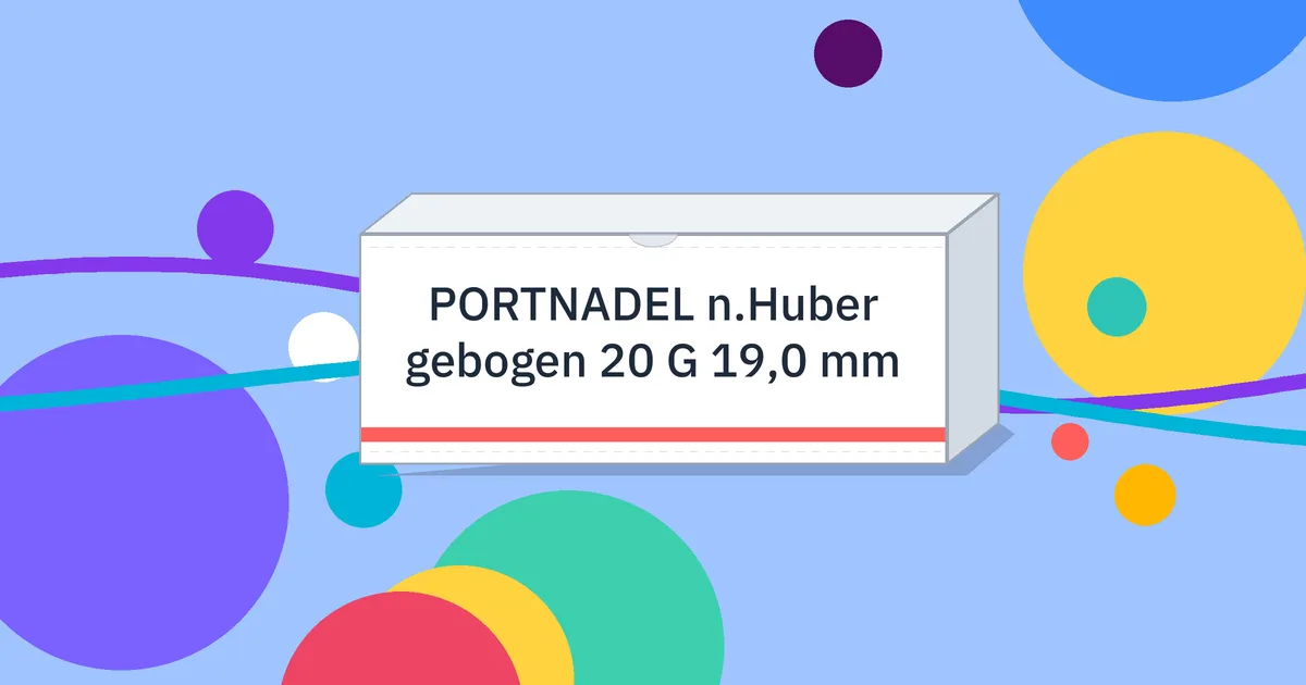 Symbolbild: Packung mit der Aufschrift PORTNADEL n.Huber gebogen 20 G 19,0 mm (PZN 09314823) – Verfügbarkeit und Bezug in Apotheken in Frankfurt am Main