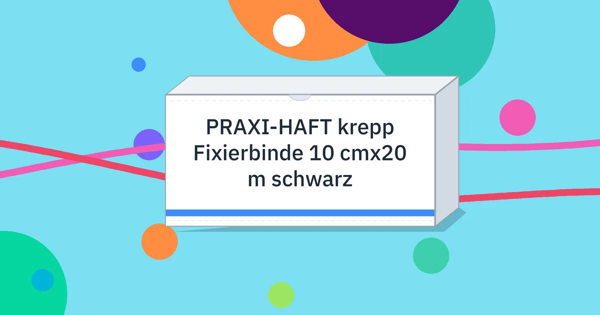 Symbolbild: Packung mit der Aufschrift PRAXI-HAFT krepp Fixierbinde 10 cmx20 m schwarz (PZN 12826455) – Verfügbarkeit und Bezug in Apotheken in Frankfurt am Main
