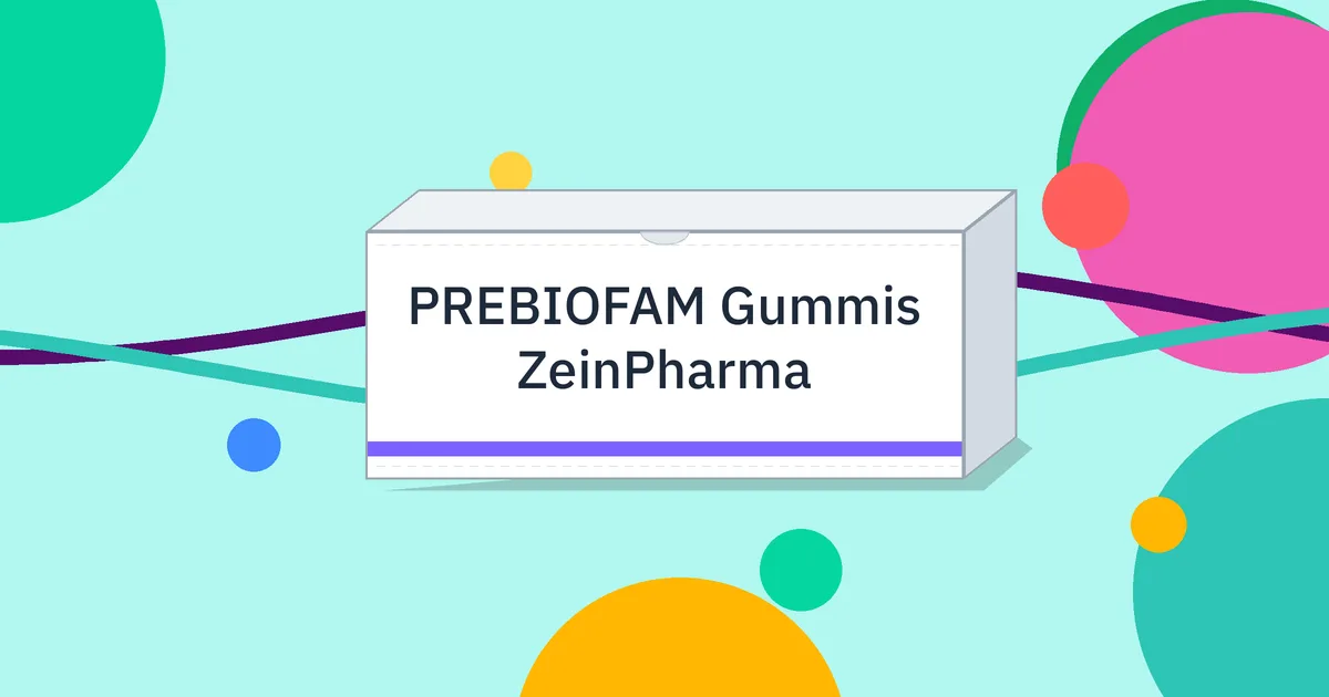 Symbolbild: Packung mit der Aufschrift PREBIOFAM Gummis ZeinPharma (PZN 11235628) – Verfügbarkeit und Bezug in Apotheken in Frankfurt am Main