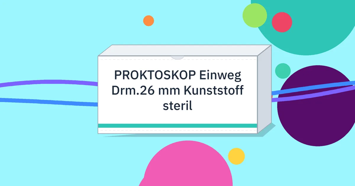 Symbolbild: Packung mit der Aufschrift PROKTOSKOP Einweg Drm.26 mm Kunststoff steril (PZN 15746679) – Verfügbarkeit und Bezug in Apotheken in Frankfurt am Main