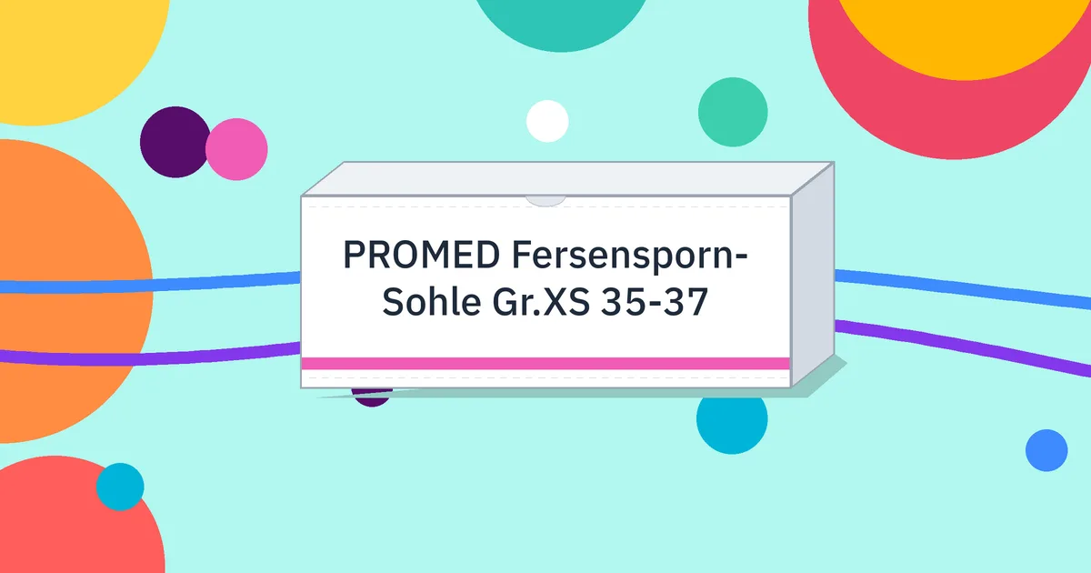 Symbolbild: Packung mit der Aufschrift PROMED Fersensporn-Sohle Gr.XS 35-37 (PZN 07295731) – Verfügbarkeit und Bezug in Apotheken in Frankfurt am Main