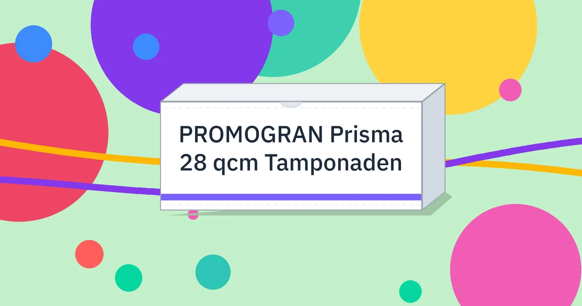 Symbolbild: Packung mit der Aufschrift PROMOGRAN Prisma 28 qcm Tamponaden (PZN 02860600) – Verfügbarkeit und Bezug in Apotheken in Frankfurt am Main