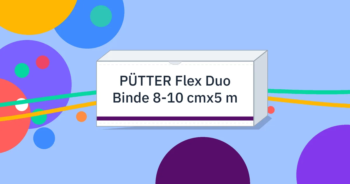 Symbolbild: Packung mit der Aufschrift PÜTTER Flex Duo Binde 8-10 cmx5 m (PZN 19703425) – Verfügbarkeit und Bezug in Apotheken in Frankfurt am Main