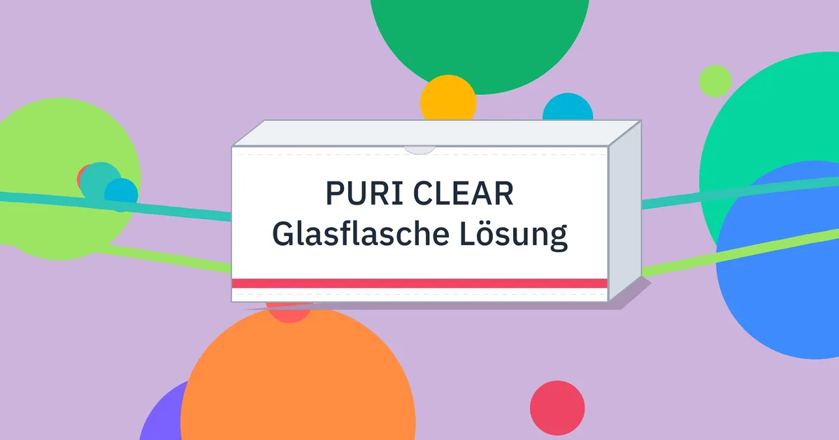 Symbolbild: Packung mit der Aufschrift PURI CLEAR Glasflasche Lösung (PZN 07781940) – Verfügbarkeit und Bezug in Apotheken in Frankfurt am Main