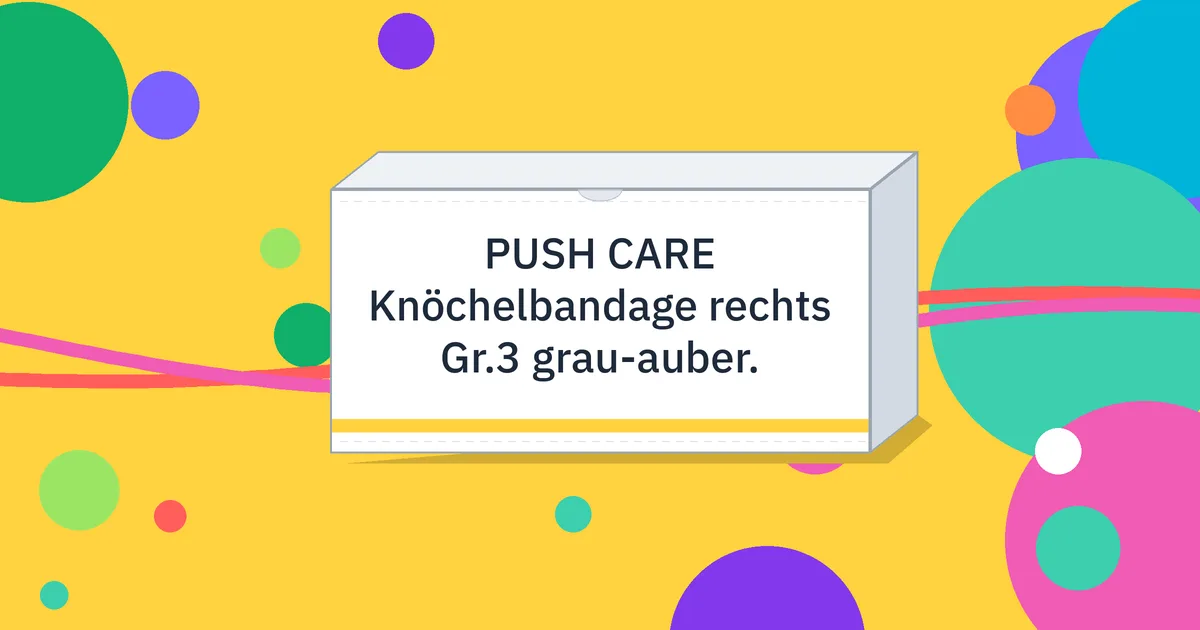 Symbolbild: Packung mit der Aufschrift PUSH CARE Knöchelbandage rechts Gr.3 grau-auber. (PZN 04856399) – Verfügbarkeit und Bezug in Apotheken in Frankfurt am Main