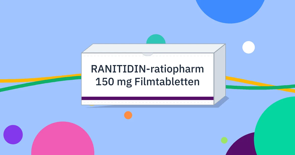 Symbolbild: Packung mit der Aufschrift RANITIDIN-ratiopharm 150 mg Filmtabletten (PZN 07156314) – Verfügbarkeit und Bezug in Apotheken in Frankfurt am Main