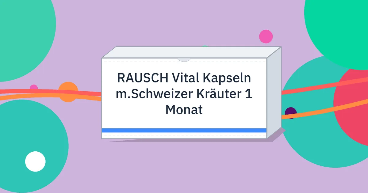 Symbolbild: Packung mit der Aufschrift RAUSCH Vital Kapseln m.Schweizer Kräuter 1 Monat (PZN 19508132) – Verfügbarkeit und Bezug in Apotheken in Frankfurt am Main
