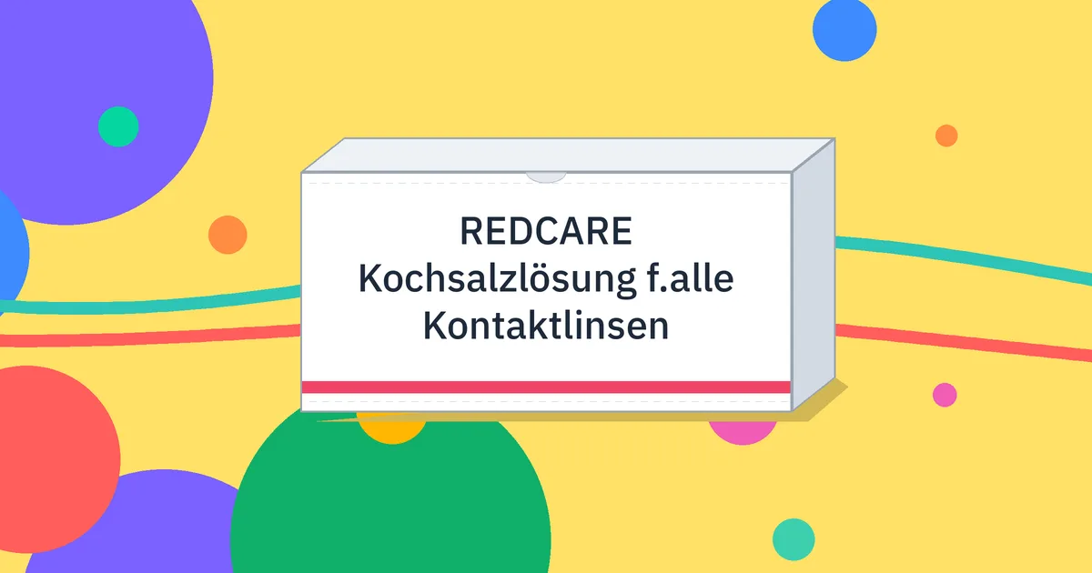 Symbolbild: Packung mit der Aufschrift REDCARE Kochsalzlösung f.alle Kontaktlinsen (PZN 18319297) – Verfügbarkeit und Bezug in Apotheken in Frankfurt am Main