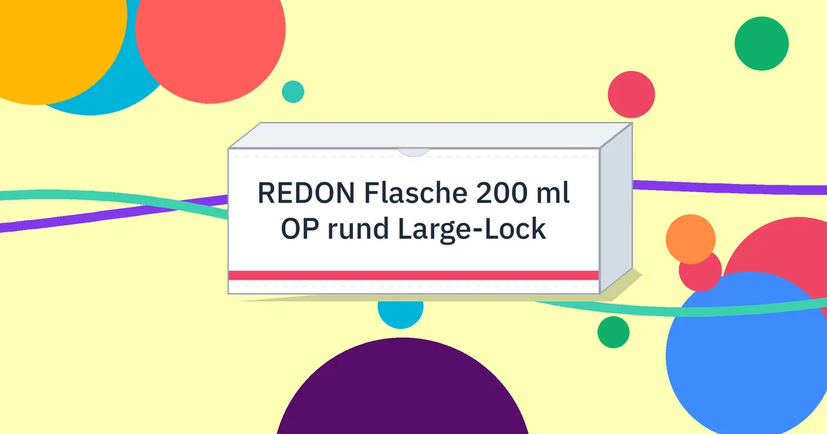 Symbolbild: Packung mit der Aufschrift REDON Flasche 200 ml OP rund Large-Lock (PZN 08928492) – Verfügbarkeit und Bezug in Apotheken in Frankfurt am Main