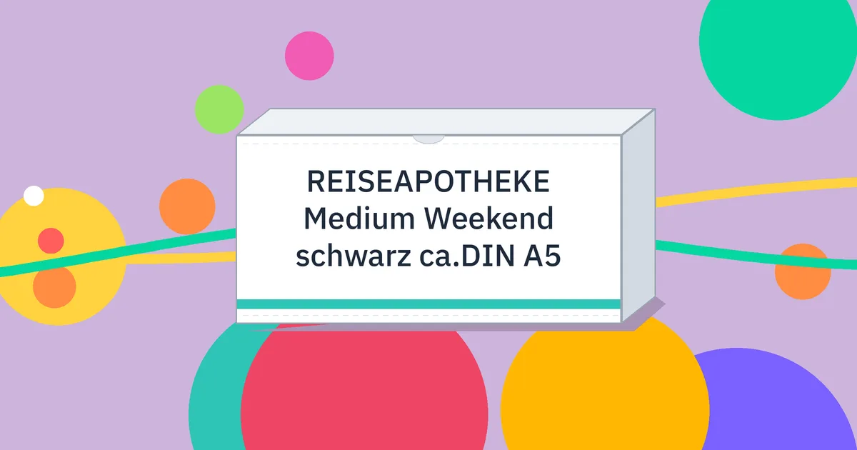 Symbolbild: Packung mit der Aufschrift REISEAPOTHEKE Medium Weekend schwarz ca.DIN A5 (PZN 05519356) – Verfügbarkeit und Bezug in Apotheken in Frankfurt am Main