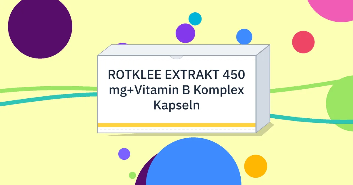 Symbolbild: Packung mit der Aufschrift ROTKLEE EXTRAKT 450 mg+Vitamin B Komplex Kapseln (PZN 13417173) – Verfügbarkeit und Bezug in Apotheken in Frankfurt am Main